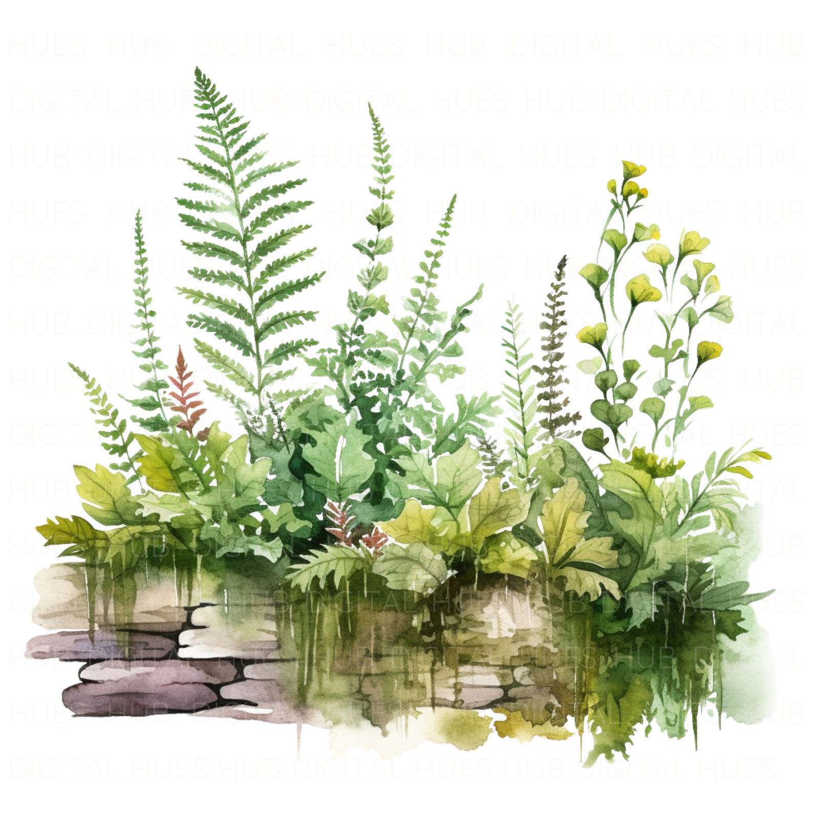 12 Wild Grass and Bricks Clipart Bundle Watercolor Botanical Clipart ...