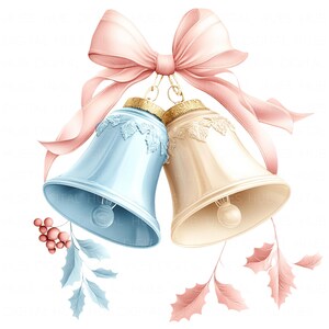10 Pastel Christmas Bell Clipart Watercolor Festive Holiday Printable ...