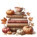 13 Autumn Books Pumpkin Tea Clipart Watercolor Stack of Books Reading ...