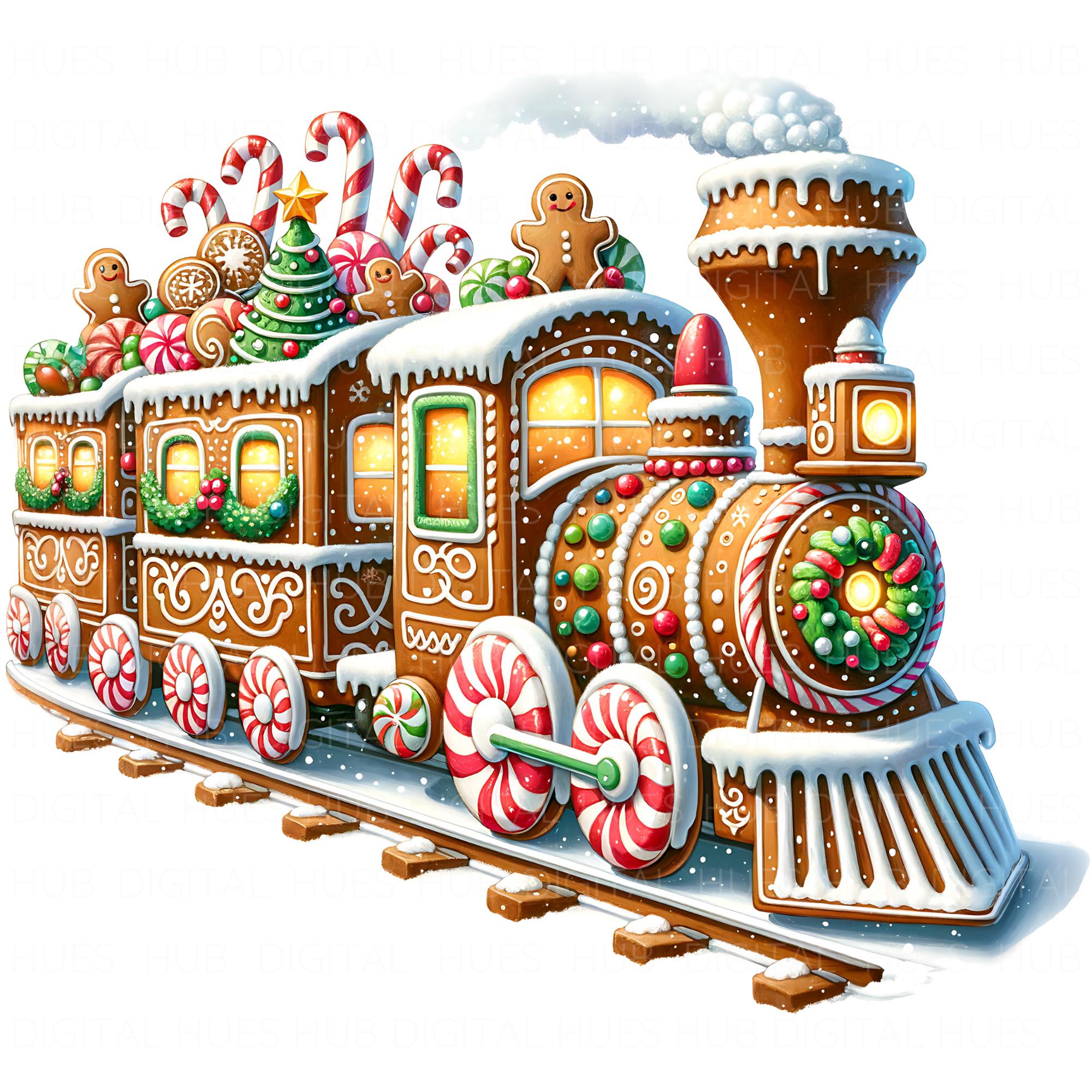 10 Gingerbread Train Clipart: Watercolor Christmas Holiday Cookie ...
