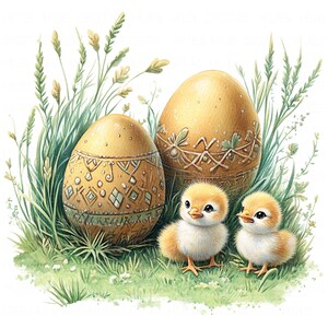 14 Easter Baby Chick With Easter Eggs Clipart Watercolor Cute Chicken ...