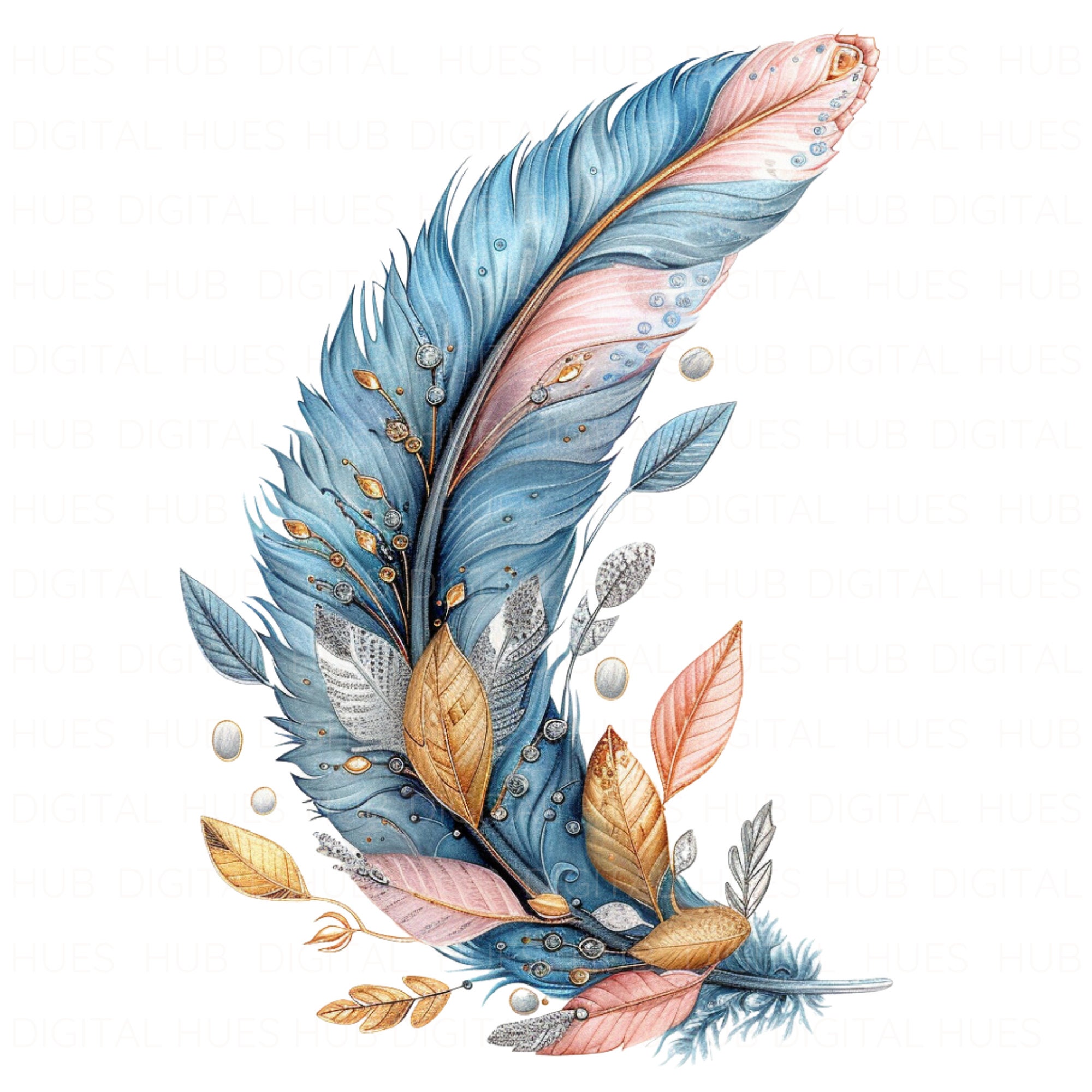 15 Feather Clipart Bundle Watercolor Boho Feather Art Clipart Printable ...