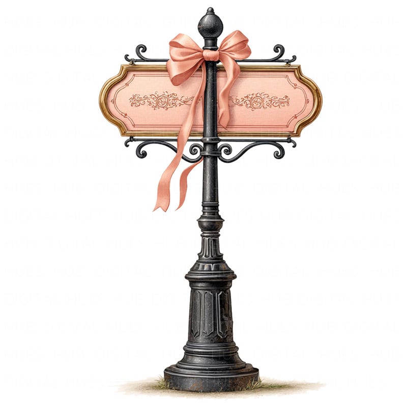 11 Pink Hanging Sign Clipart Watercolor Vintage Wrought Iron Road Sign ...