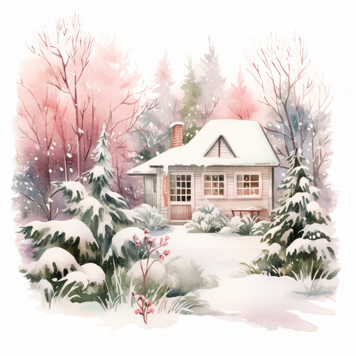 17 Winter Cottage in Snow Clipart Bundle Watercolor Christmas Cottage ...