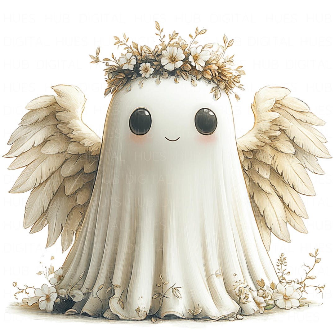 12 Cute Floral Ghost Angel Clipart Watercolor Kawaii Ghost Nursery Wall ...