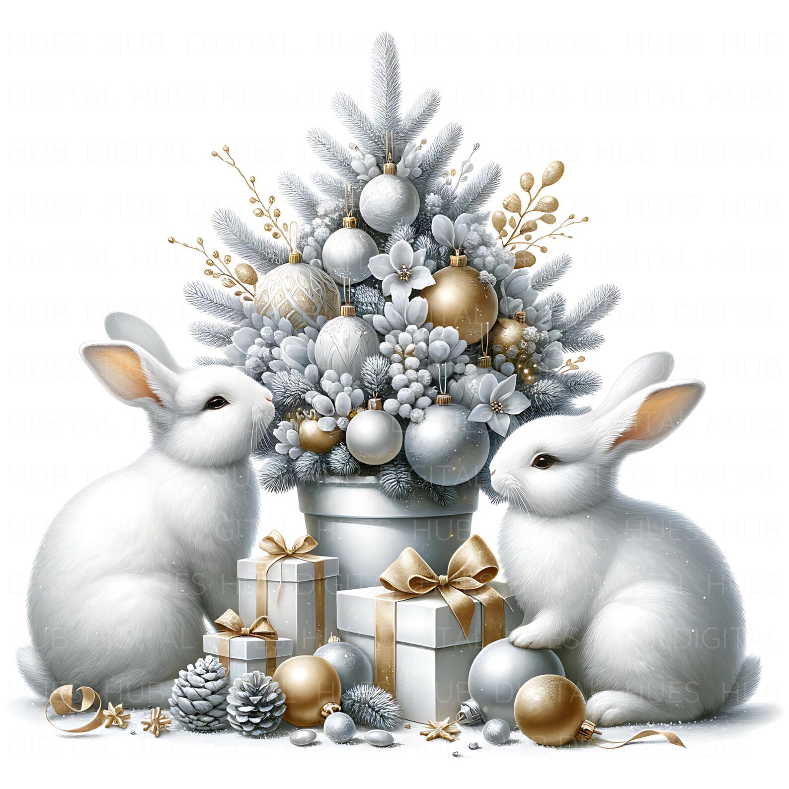 11 White Christmas Bunny Clipart: Watercolor Winter Rabbit JPG, Cute ...