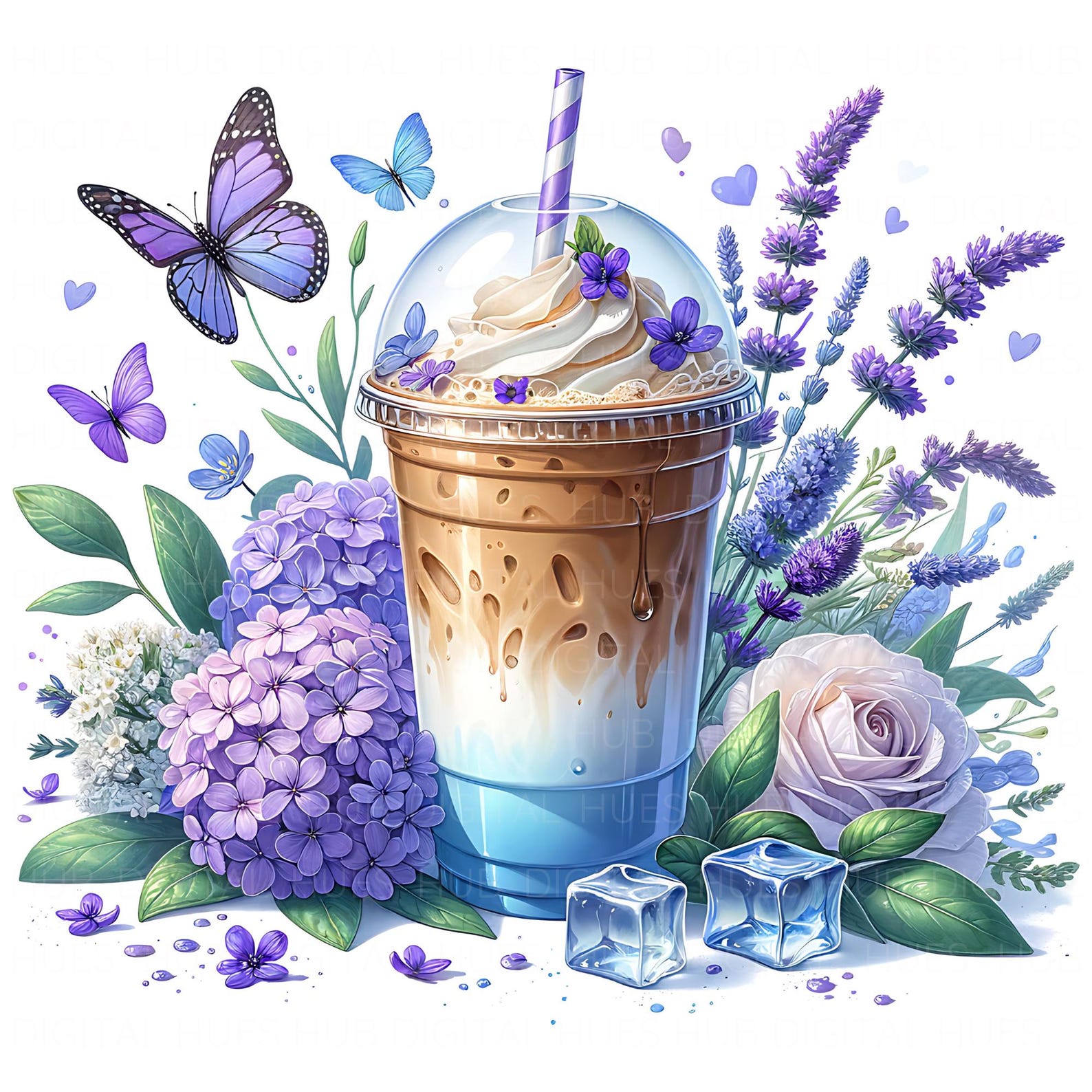 14 Floral Iced Coffee Clipart Watercolor Cold Coffee Creamy Iced Coffee ...
