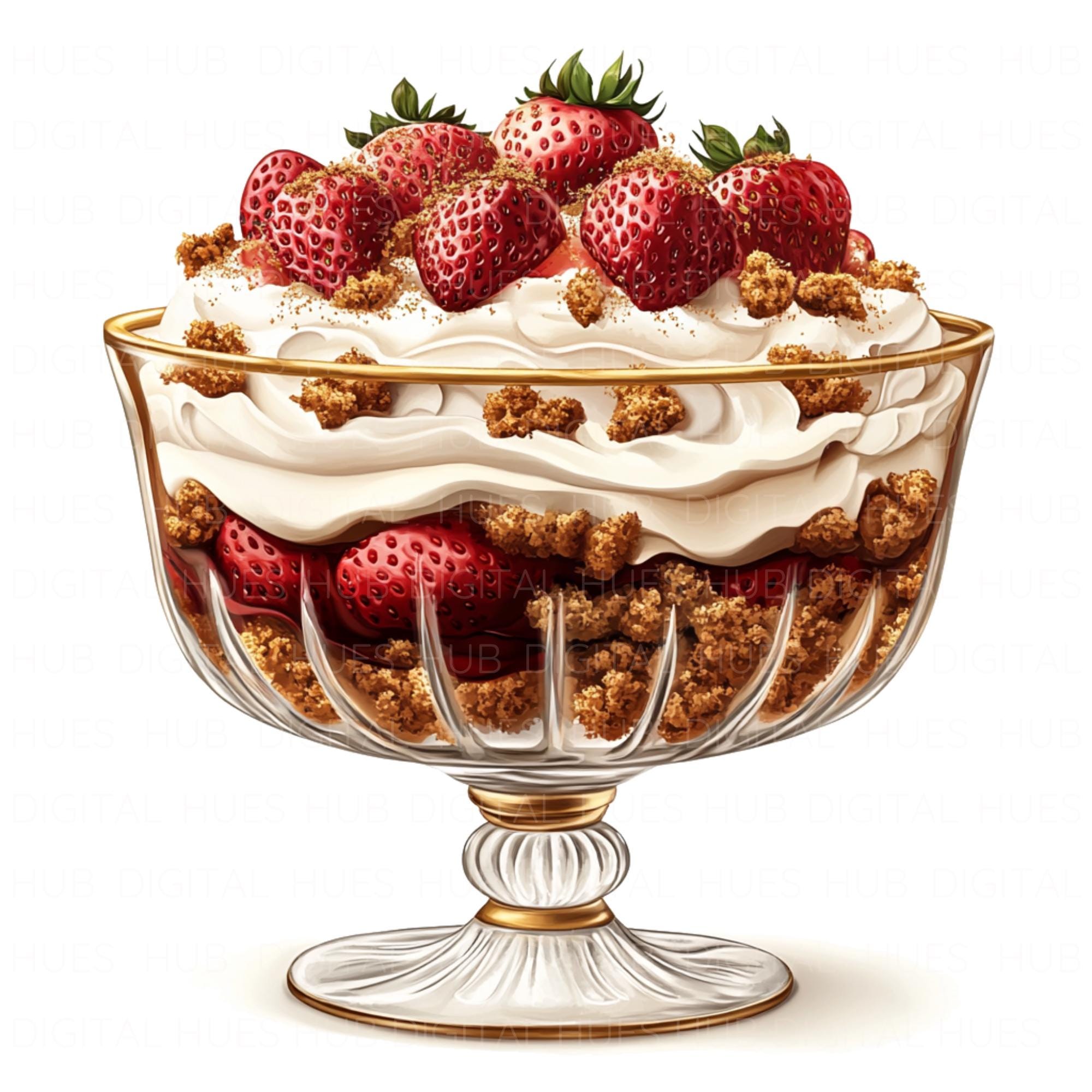 12 Strawberry Trifle Clipart Watercolor Food Summer Desserts Printable ...
