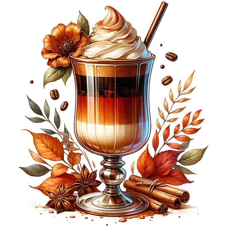 12 Autumn Iced Coffee Clipart Watercolor Fall Drink Cold Coffee Pumpkin ...