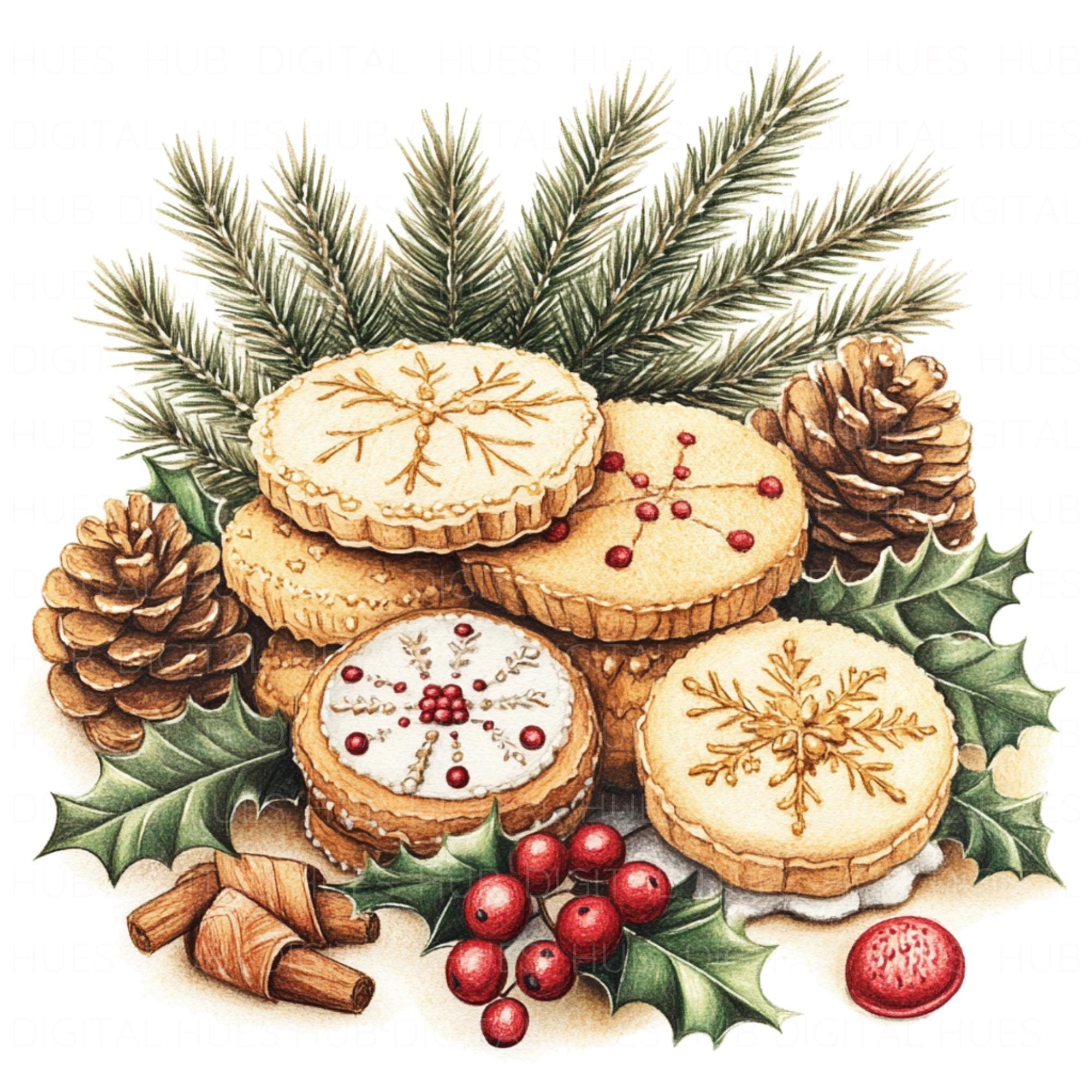 10 Christmas Cookies Clipart Watercolor Festive Holiday Graphics ...