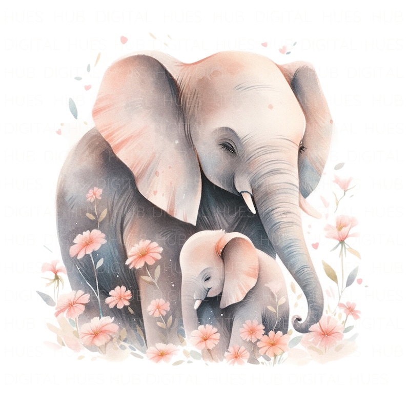 10 Watercolor Animal Mother and Baby Clipart Mothers Day Clipart High ...
