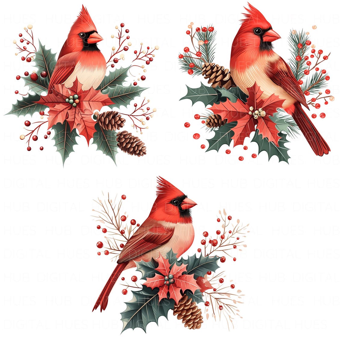 11 Red Cardinal Christmas Card Clipart Watercolor Holiday Printable ...
