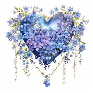 17 Forget Me Not Heart Clipart Bundle Printable Floral Heart Clipart ...