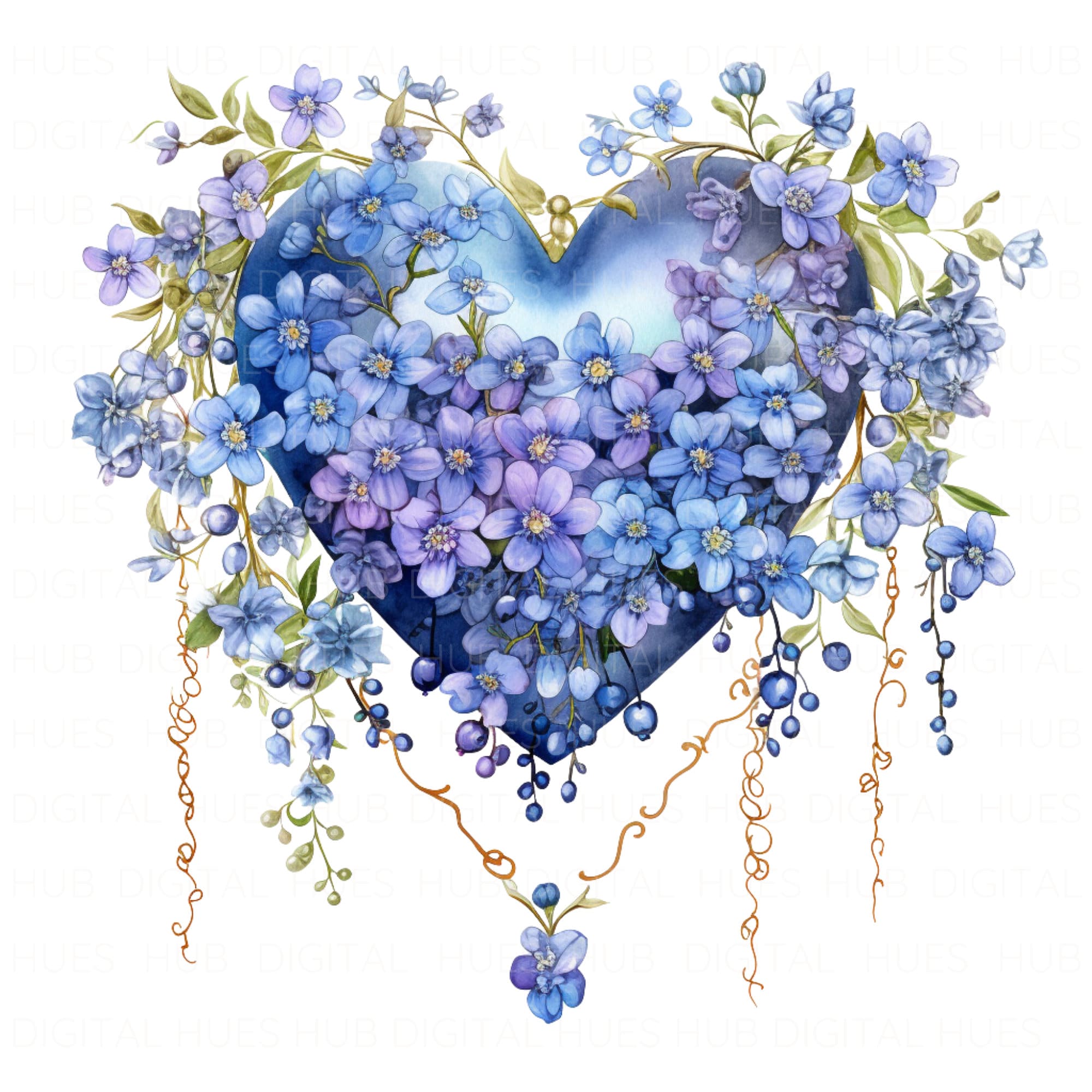 17 Forget Me Not Heart Clipart Bundle Printable Floral Heart Clipart ...