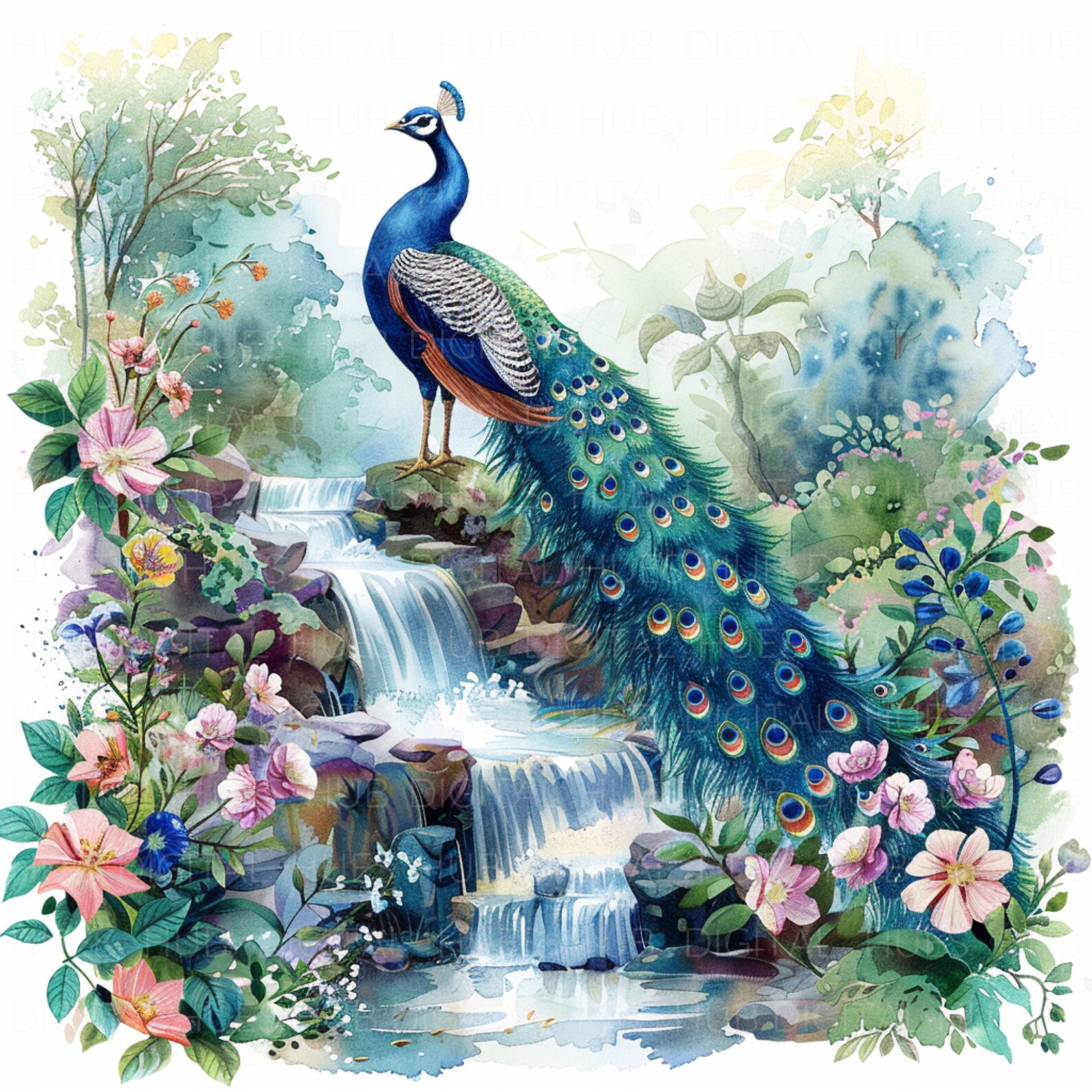 13 Peacock Clipart Bundle Landscape Watercolor Clipart High Quality ...