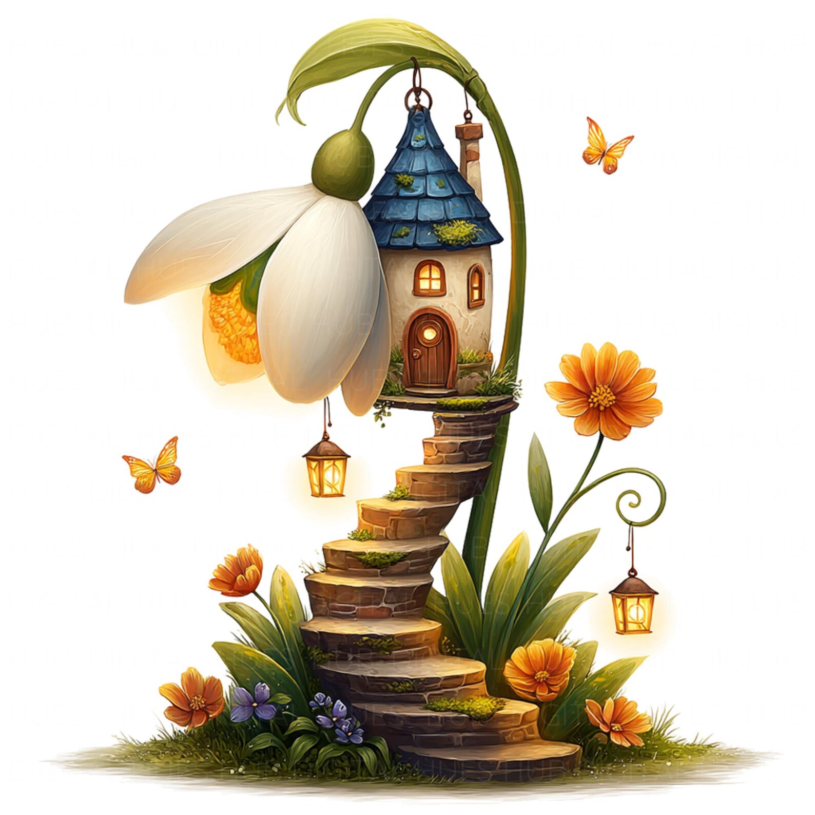 20 Fairy House Flower Clipart Watercolor Spring Flower Whimsical Fairy ...