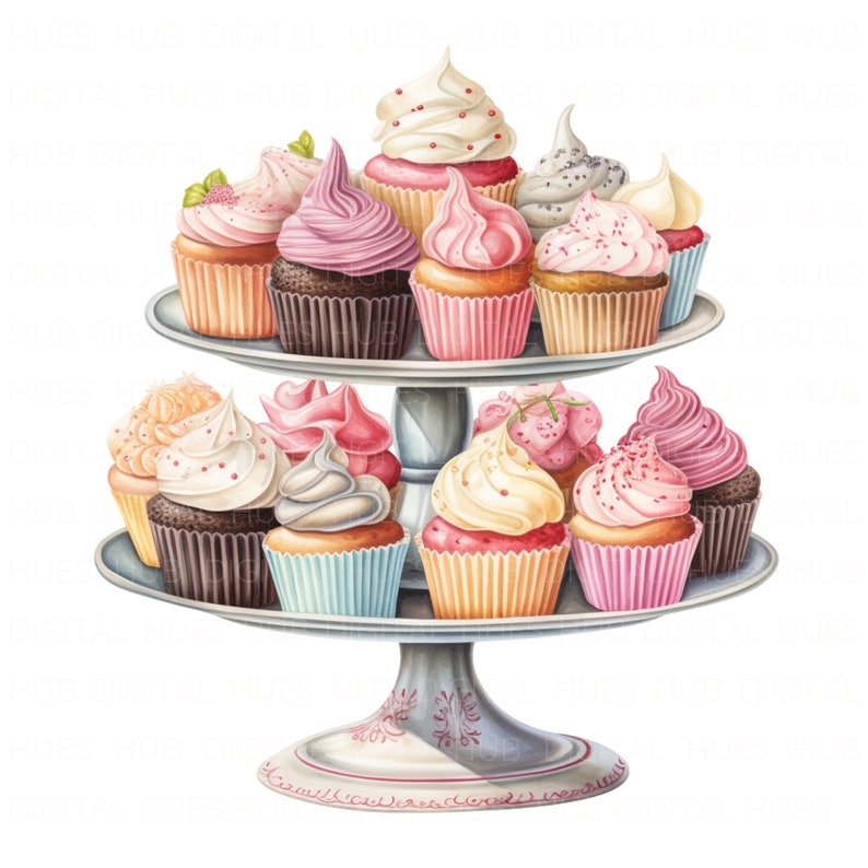 12 Cupcake in Stand Clipart Bundle Set 1 Cupcake Clipart Printable High ...