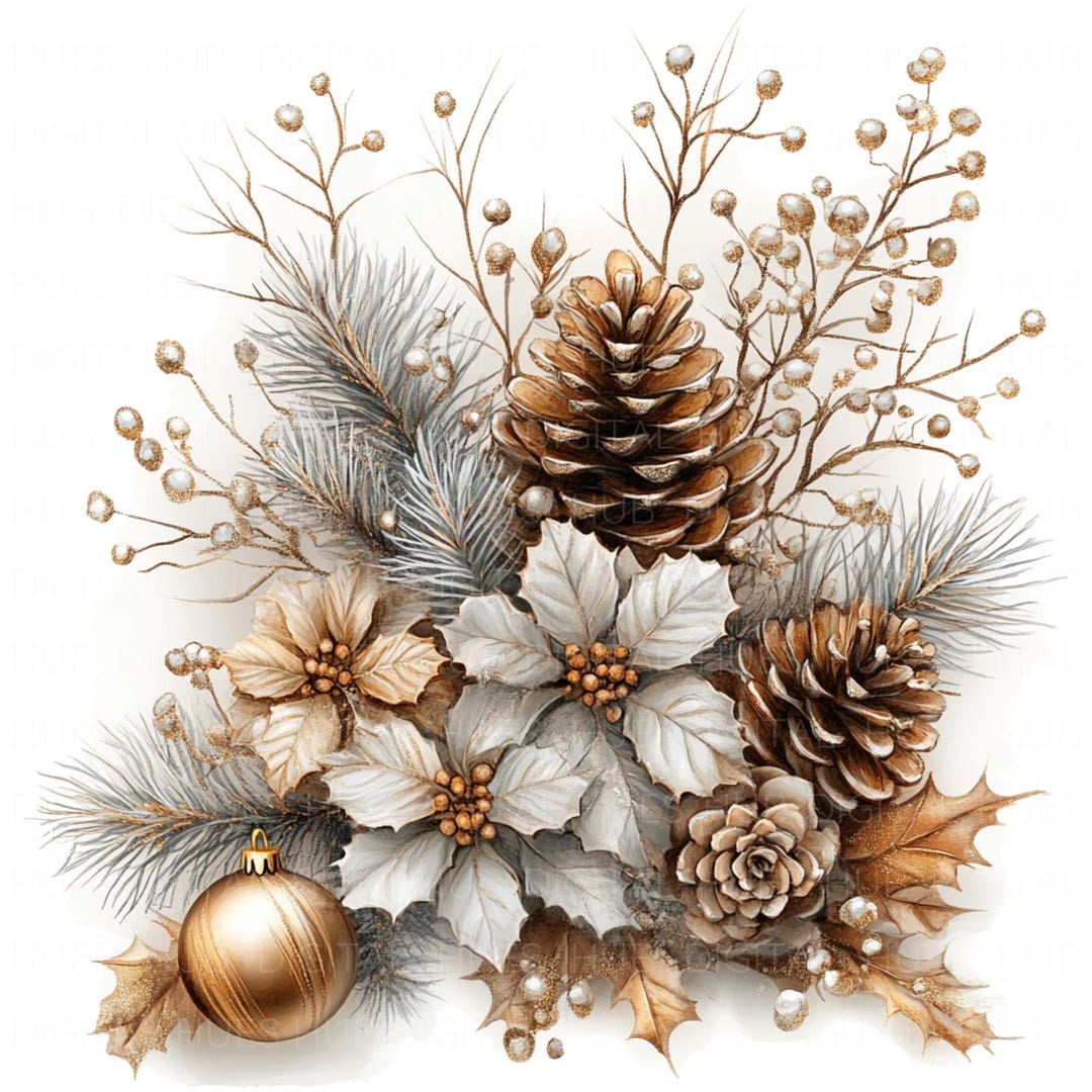 12 Rustic Christmas Decor Clipart Watercolor Festive Holiday Graphics ...