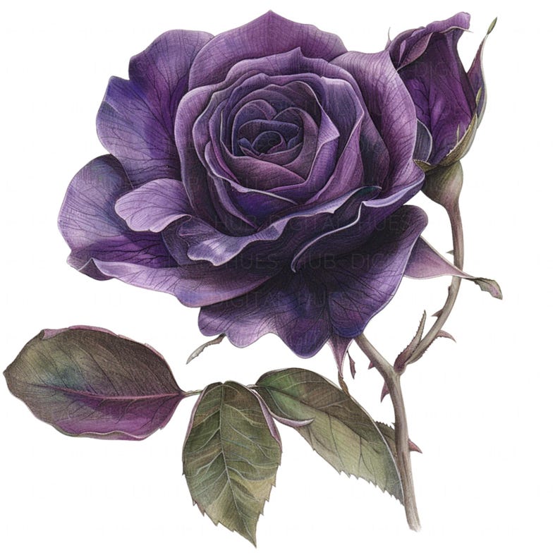 15 Dark Purple Roses Clipart Watercolor Purple Single Rose Purple ...