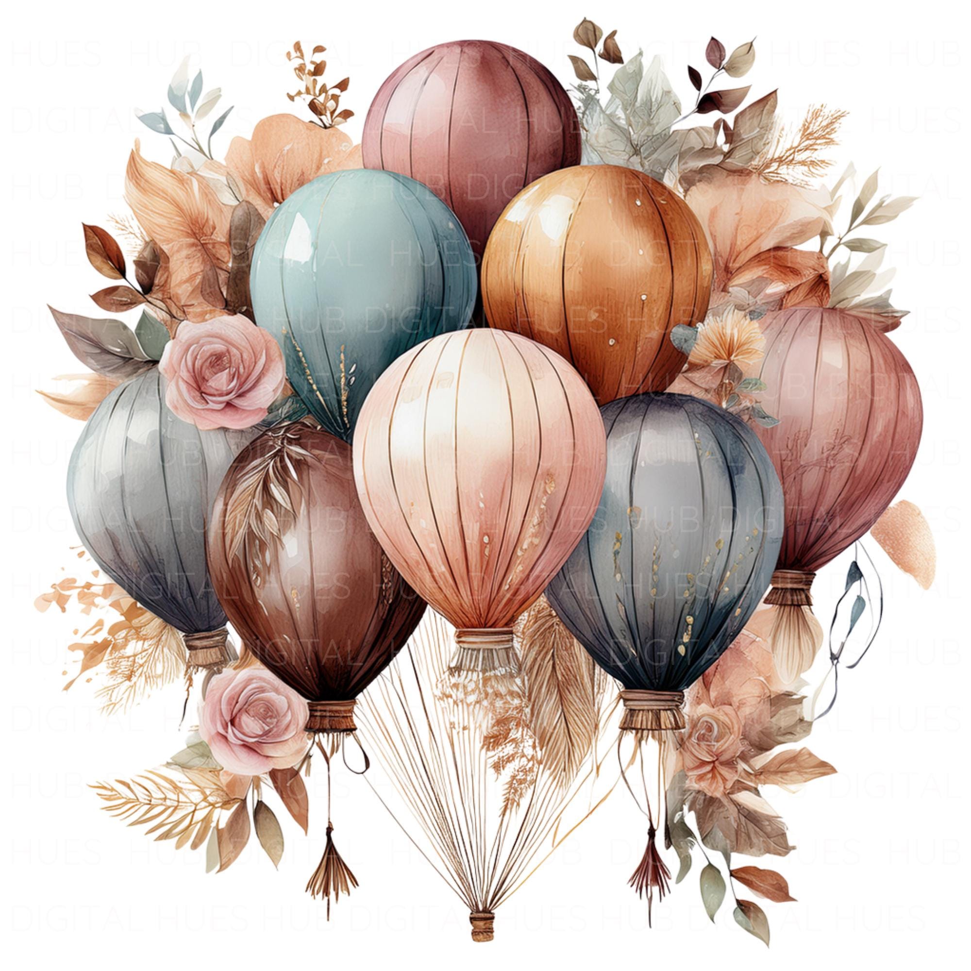20 Boho Balloon Garland Clipart Watercolor Party Balloons Birthday ...