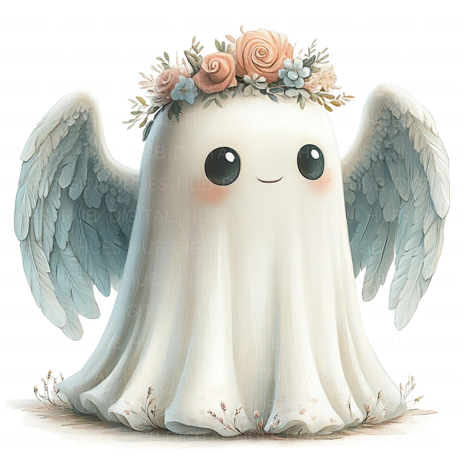 12 Cute Floral Ghost Angel Clipart Watercolor Kawaii Ghost Nursery Wall ...