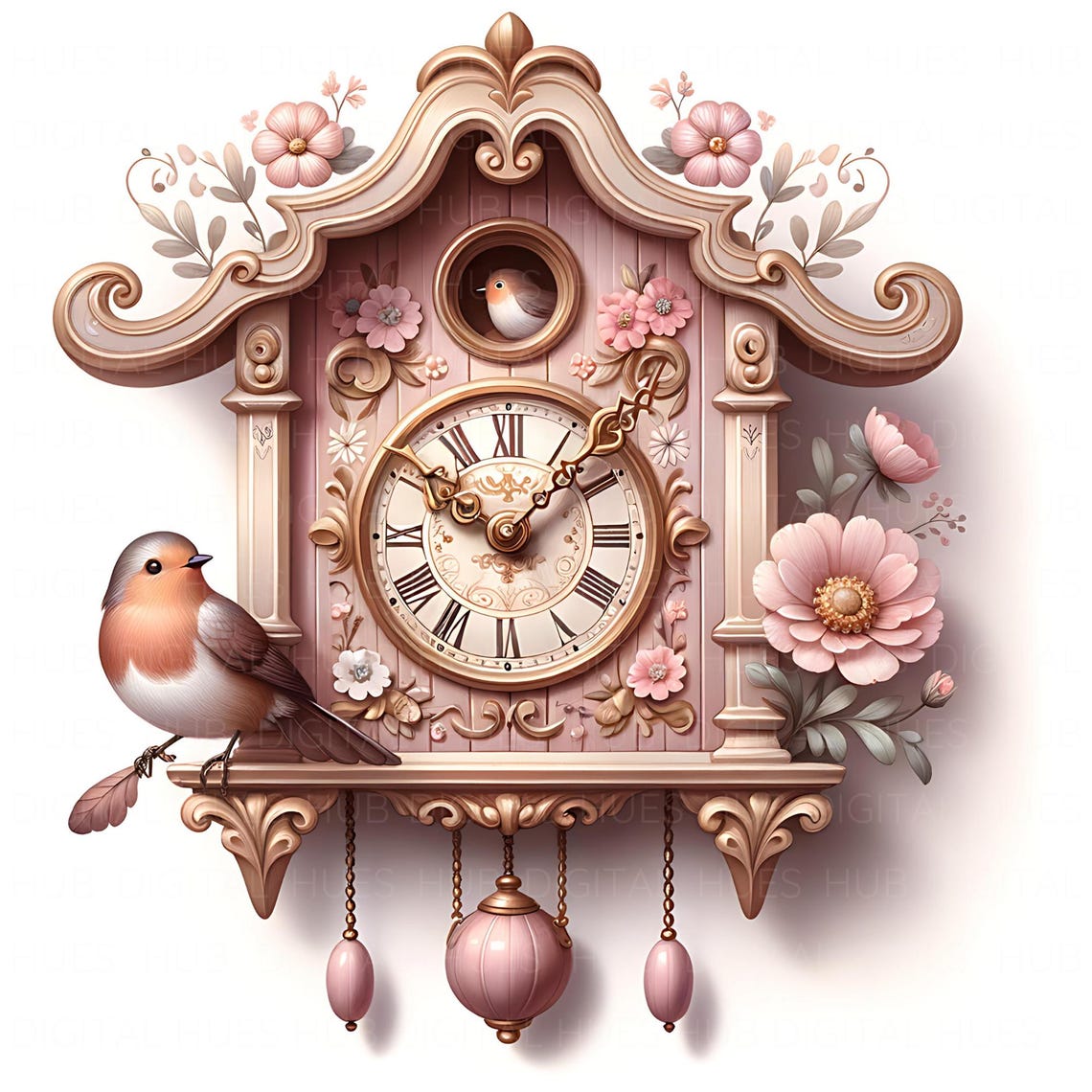 10 Floral Cuckoo Clock Clipart Watercolor Vintage Wall Clock Art ...