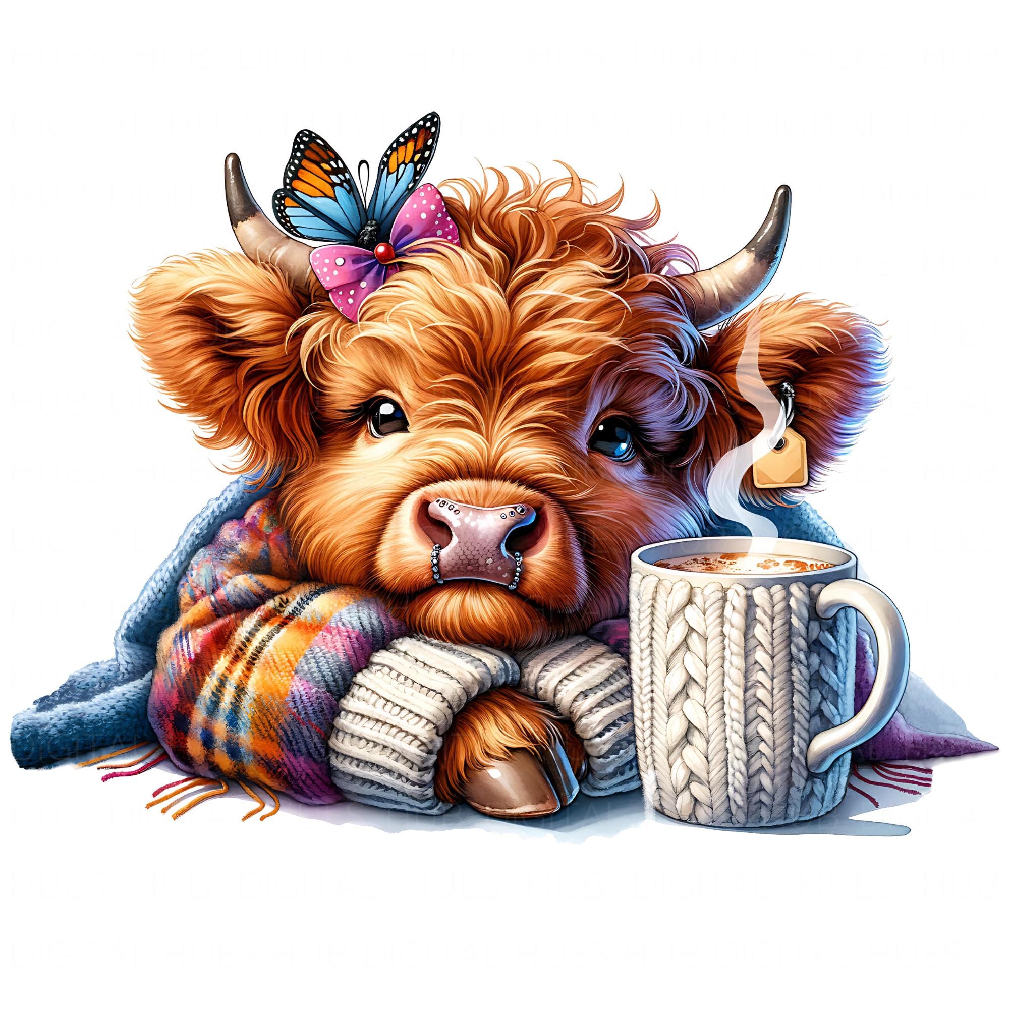 12 Highland Cow Coffee Clipart Watercolor Coffee Addict Moody Highland ...