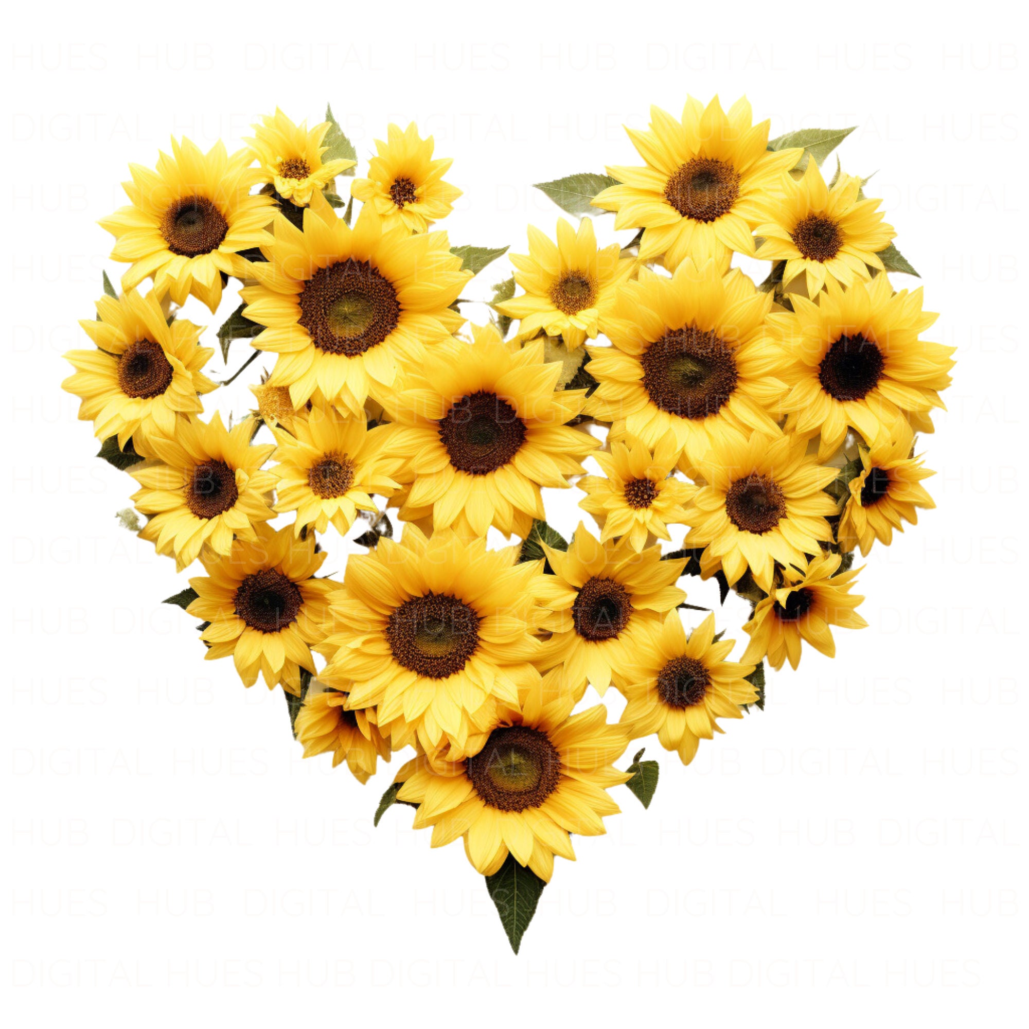 10 Sunflower Floral Heart Clipart Bundle Watercolor Flower Heart ...
