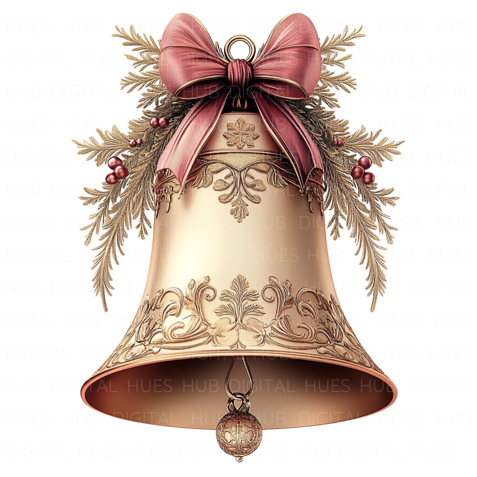 15 Pink Gold Christmas Bell Clipart Watercolor Festive Holiday ...