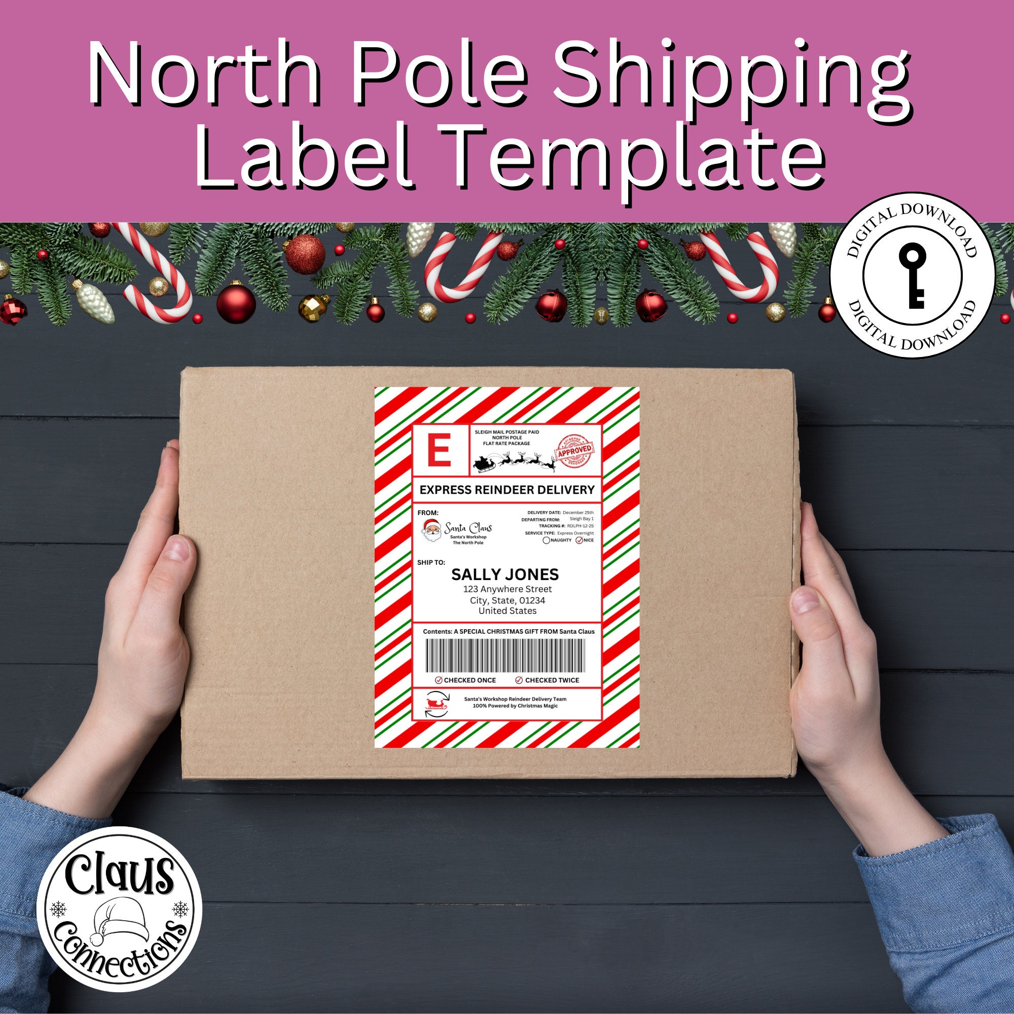 North Pole Shipping Label Canva Template Customizable Santa Mrs. Claus ...