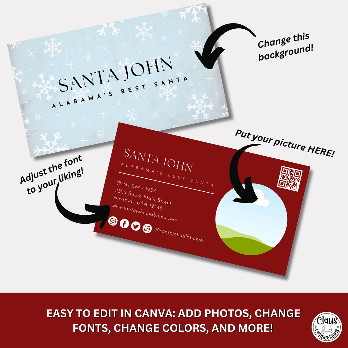 Santa Business Card Canva Template Two-sided - Etsy