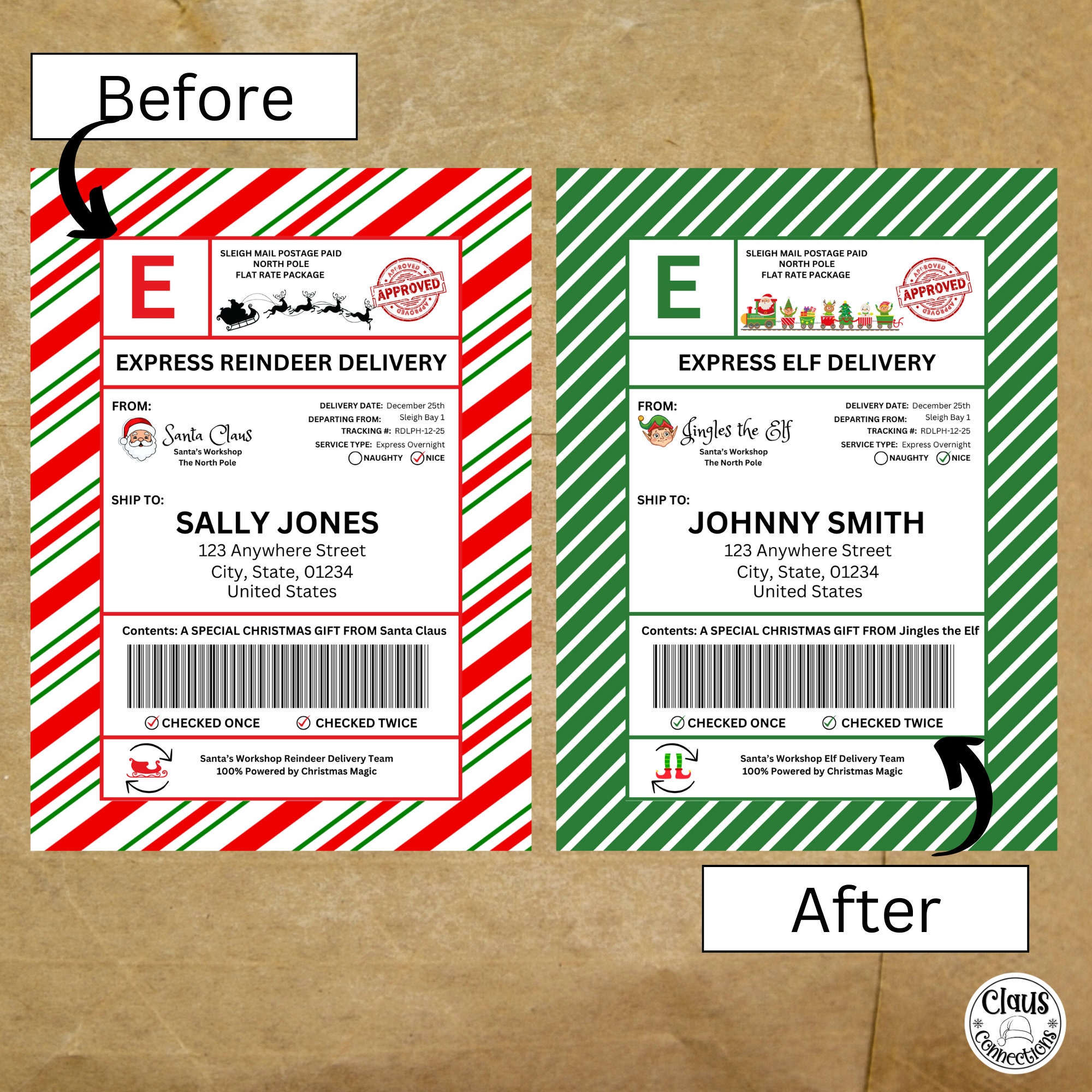 North Pole Shipping Label Canva Template Customizable Santa Mrs. Claus ...