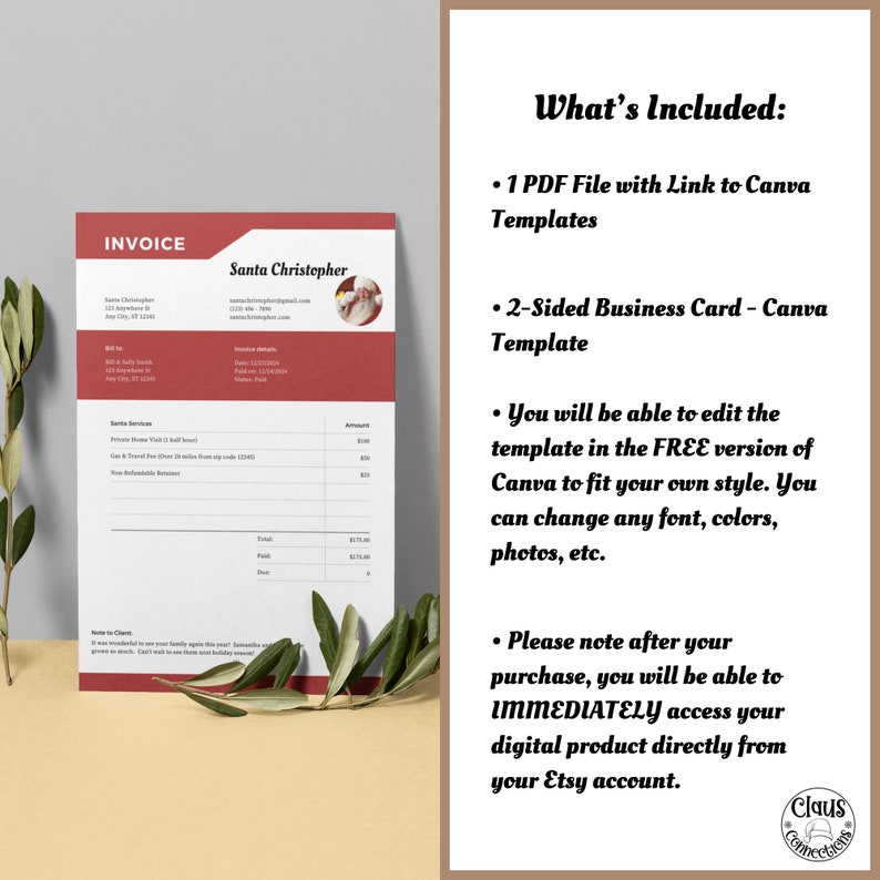 Santa or Mrs. Claus Invoice Canva Template - Etsy