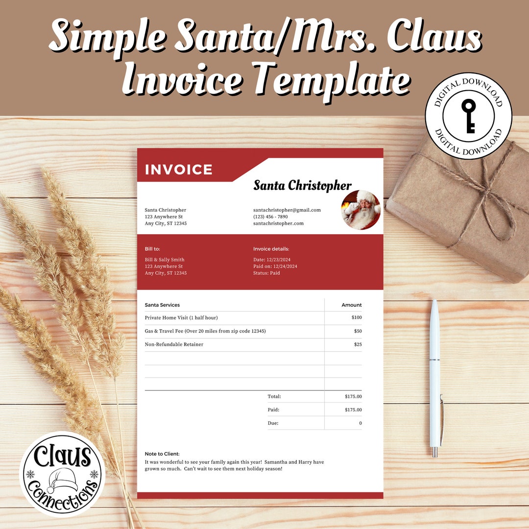 Santa or Mrs. Claus Invoice Canva Template - Etsy