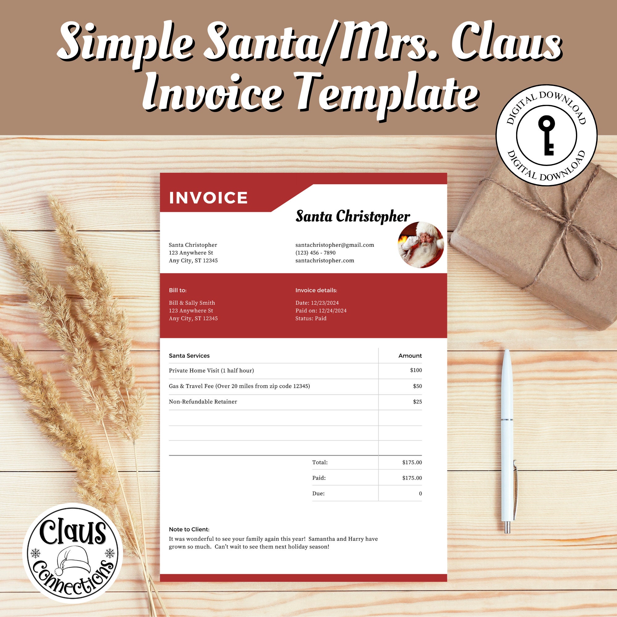 Santa or Mrs. Claus Invoice Canva Template - Etsy