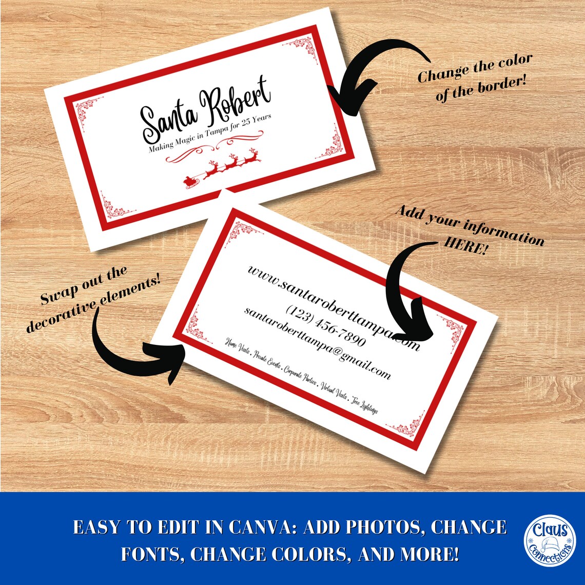 Elegant Red Santa Business Card Two-sided - Etsy