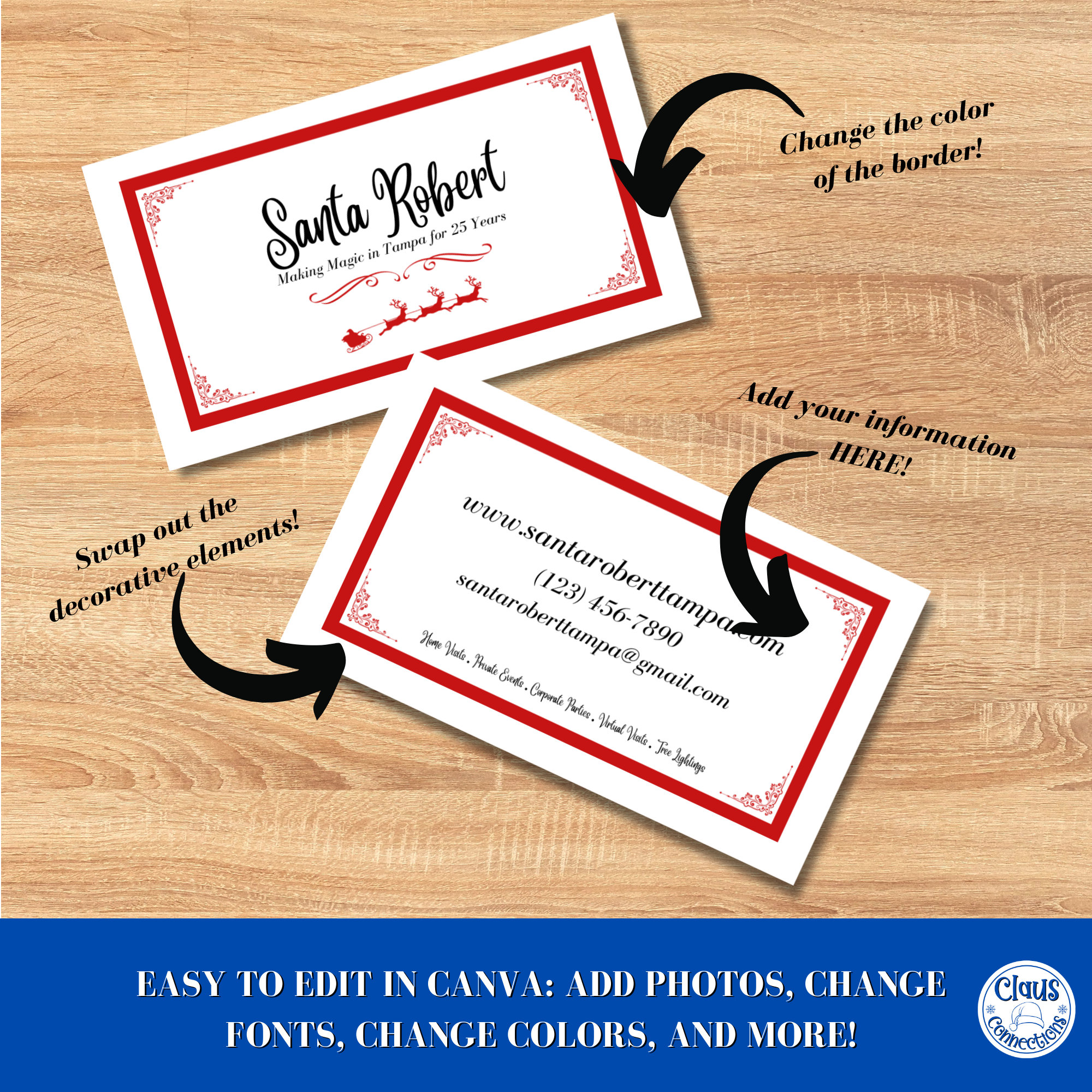Elegant Red Santa Business Card Two-sided - Etsy