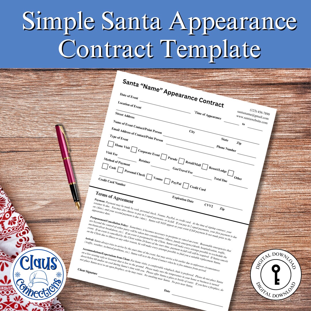 Santa Claus Appearance Contract Canva Template Editable Document - Etsy