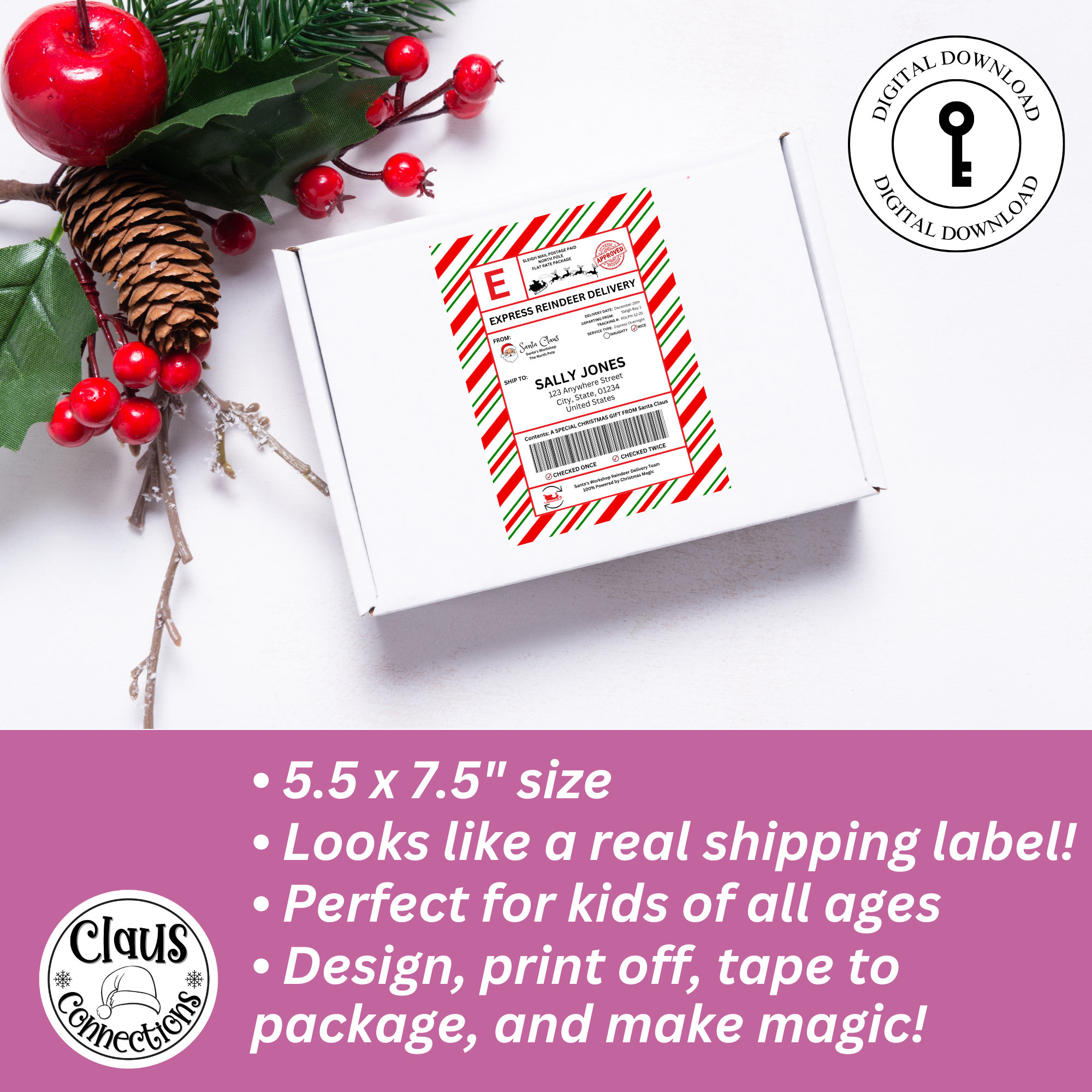 North Pole Shipping Label Canva Template Customizable Santa Mrs. Claus ...