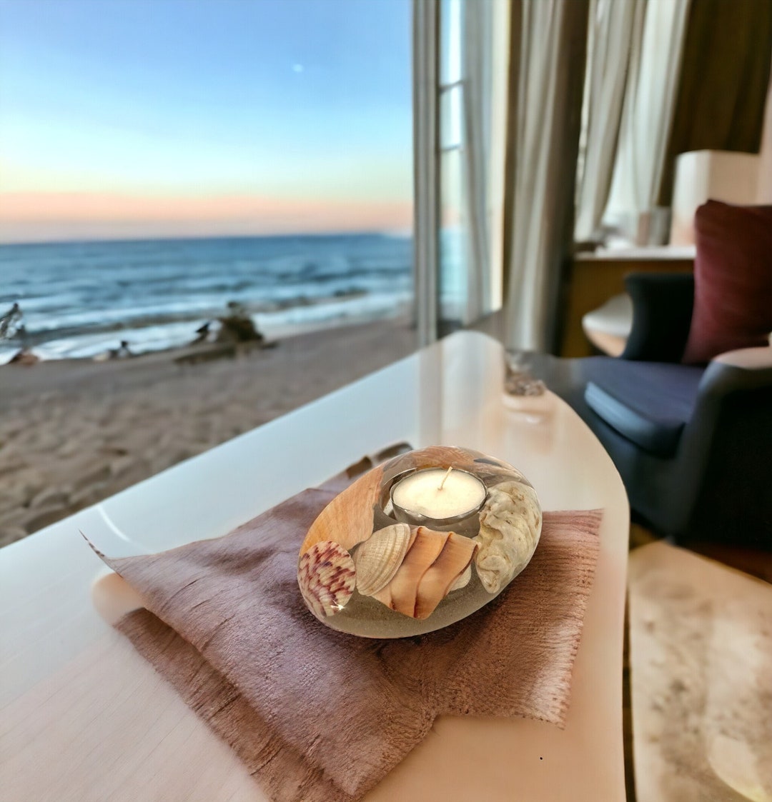 Seashell Candle Holder Beach Themed Made With Resin Pebble-shape Tea ...