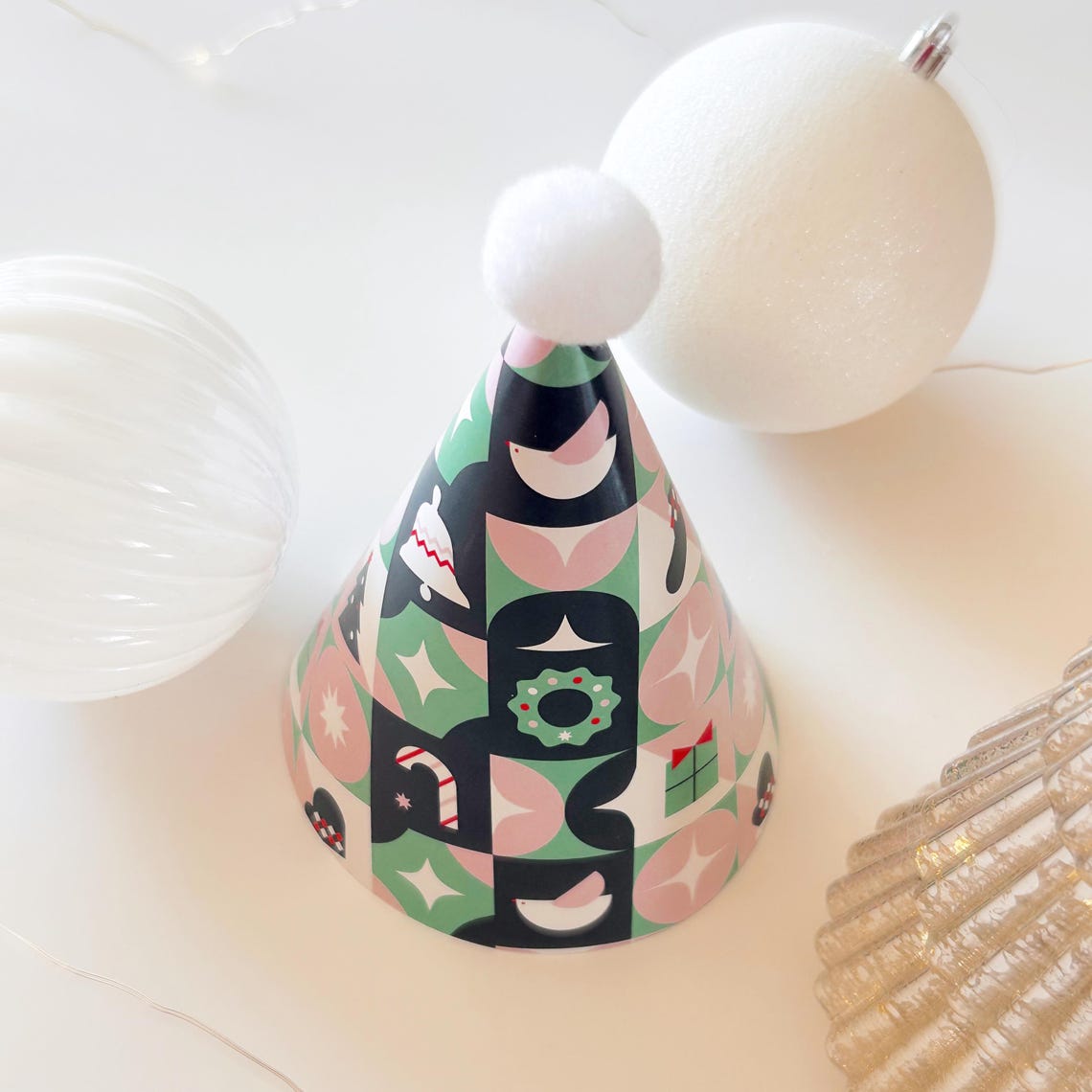 Printable Christmas Party Hat Template, Geometric Christmas, DIY ...