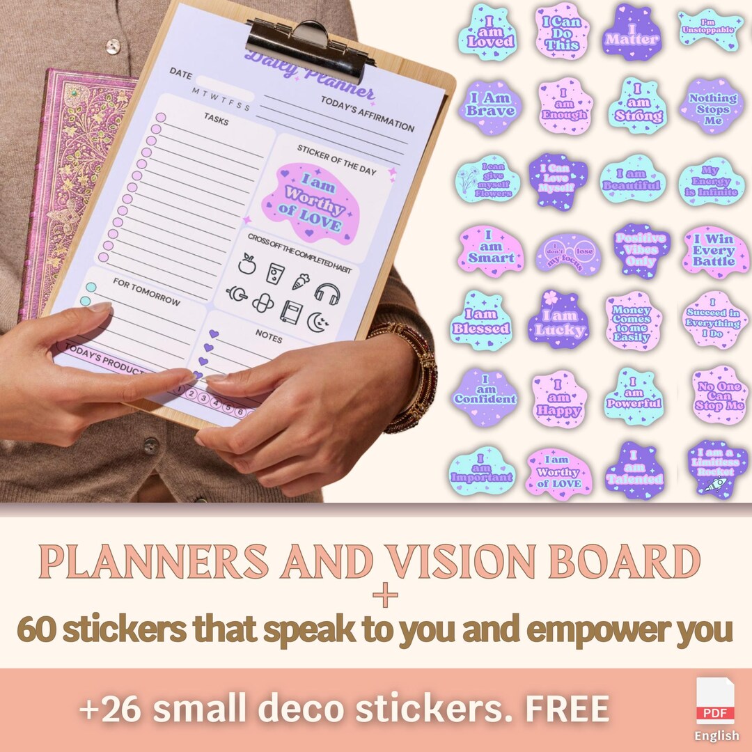 Adhd Planner and Vision Board With Deco Stickers as Sticky Notes Ideal ...
