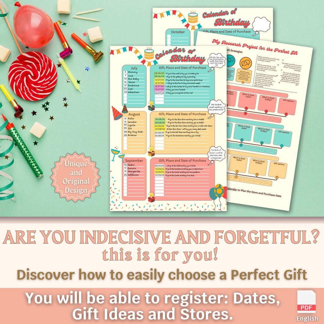 Printable Birthday Planner: Perpetual Calendar, Ideal for Gift Ideas ...