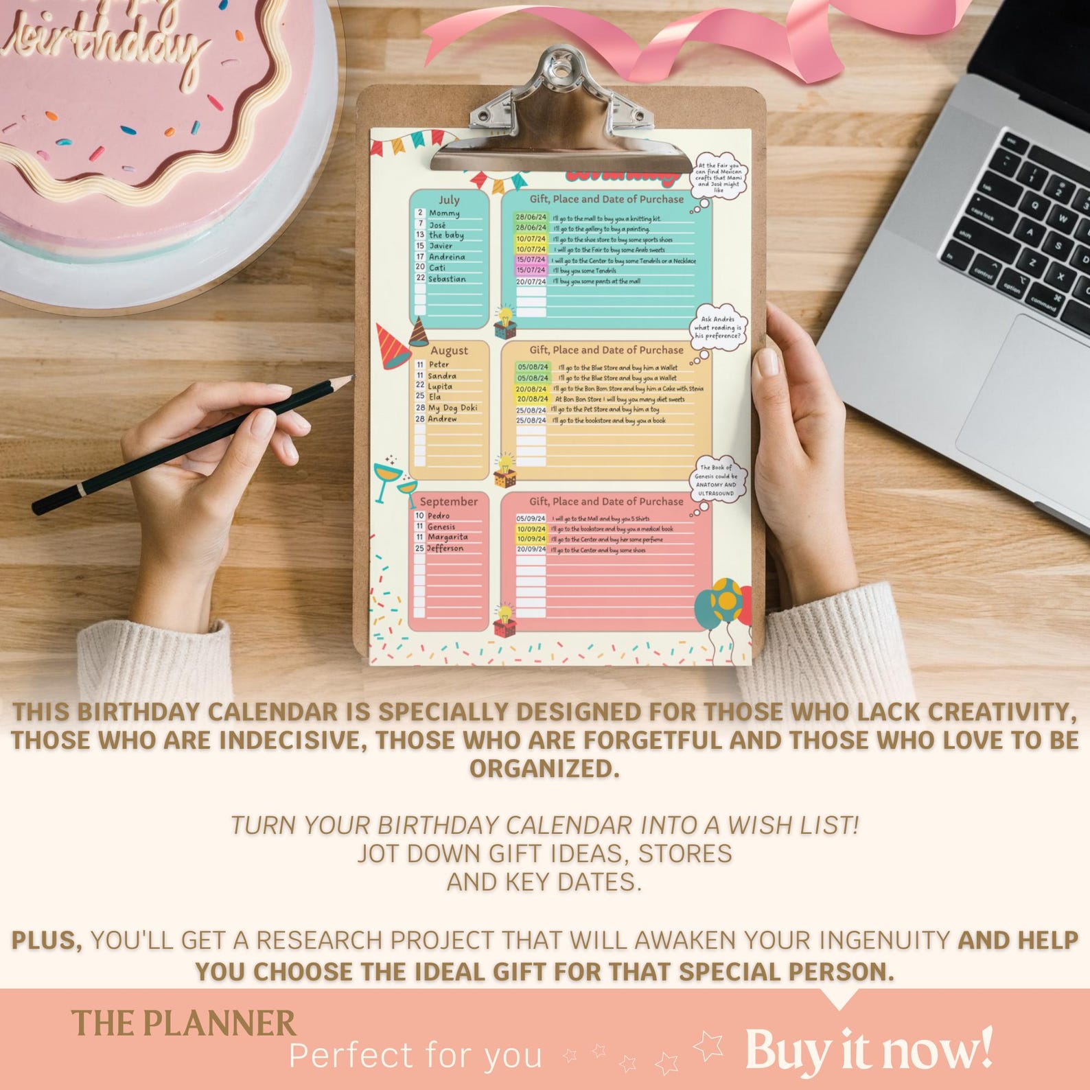 Printable Birthday Planner: Perpetual Calendar, Ideal for Gift Ideas ...