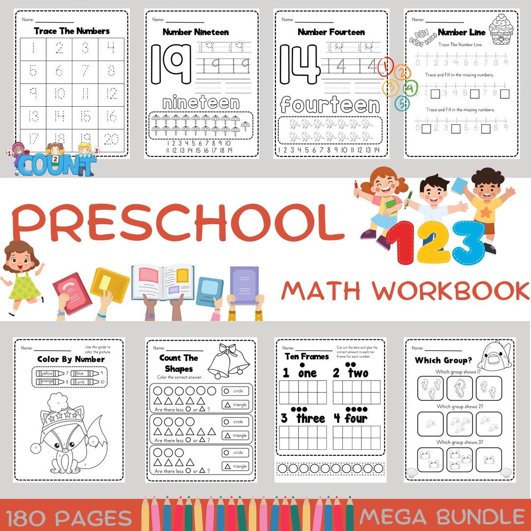Preschool 180 Page Math Workbook Learn Counting, Addition and Beginning ...