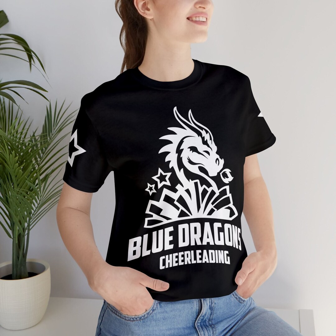 Blue Dragons Logo + Stars on Sleeves - Adult Unisex Black T-shirt, Blue ...