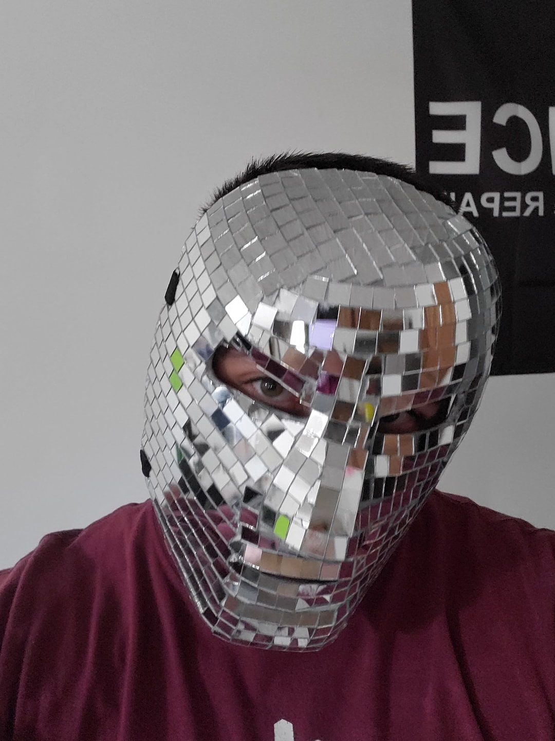 Custom Mirrored Disco Ball Face Mask Ready to Wear Padded Real Glass ...