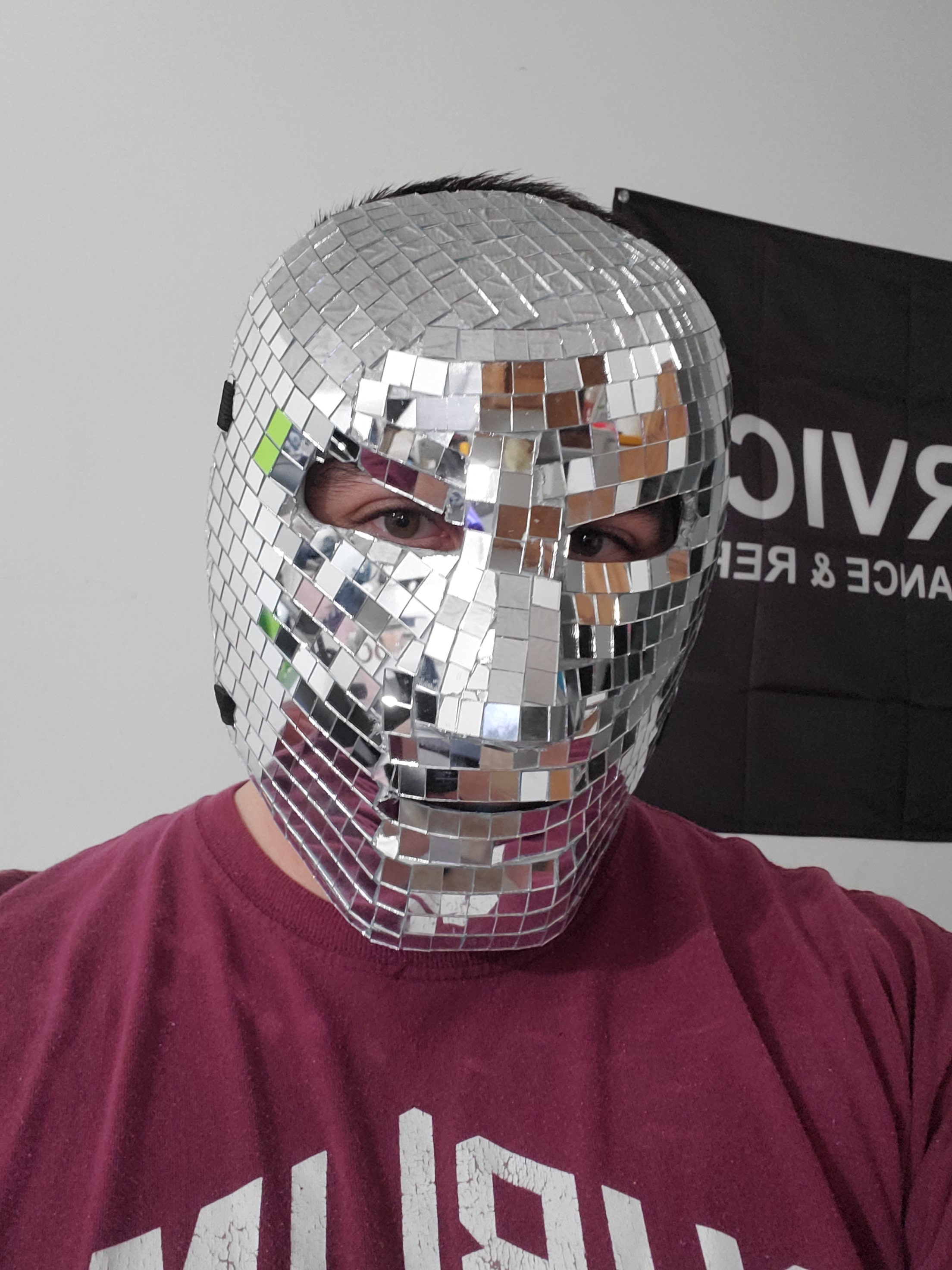 Custom Mirrored Disco Ball Face Mask Ready to Wear Padded Real Glass ...