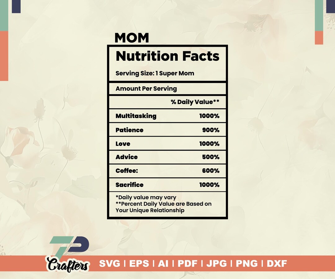 Mom Nutrition Facts SVG, Mom Svg, Nutritional Facts, Svg, Dxf, Png Use With Silhouette Studio ...