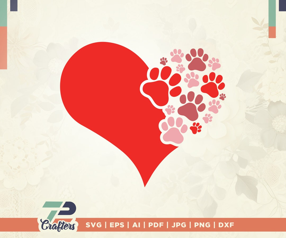 Dog Valentine Svg, Paw Heart Svg, Paw Svg, Cat Dog Lover Svg ...